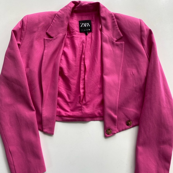 Zara | Jackets & Coats | Zara Hot Pink Cropped Blazer Size L Never Worn ...